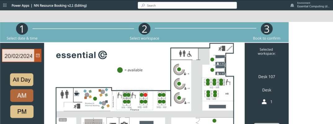 How to configure an interactive workspace booking system using Microsoft Power Apps | Essential